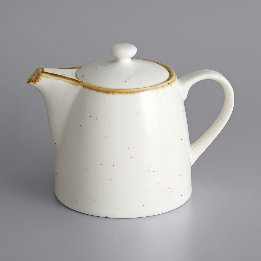Acopa Keystone 32 oz. Vanilla Bean Porcelain Teapot with Lid