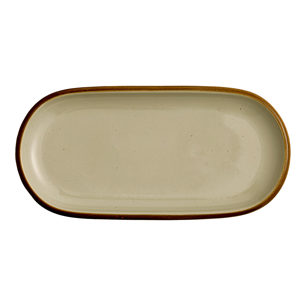 Acopa Keystone 14" x 6 3/4" Granite Gray Porcelain Oblong Coupe Platter ...