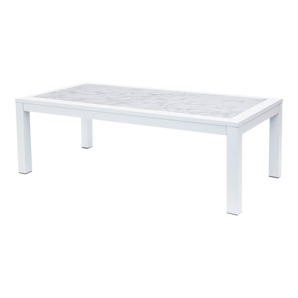 BFM Seating Belmar White Aluminum Carrara Top Coffee Table