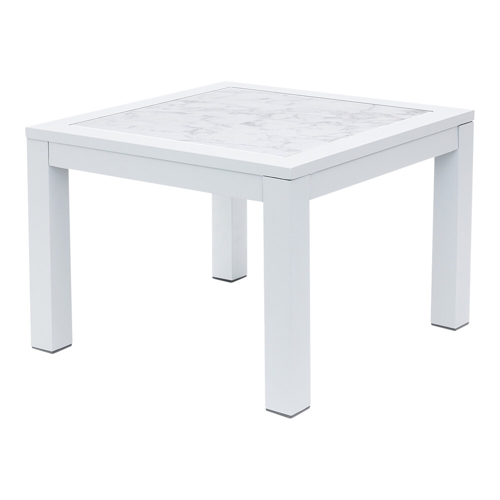 BFM Seating Belmar White Aluminum Carrara Top End Table