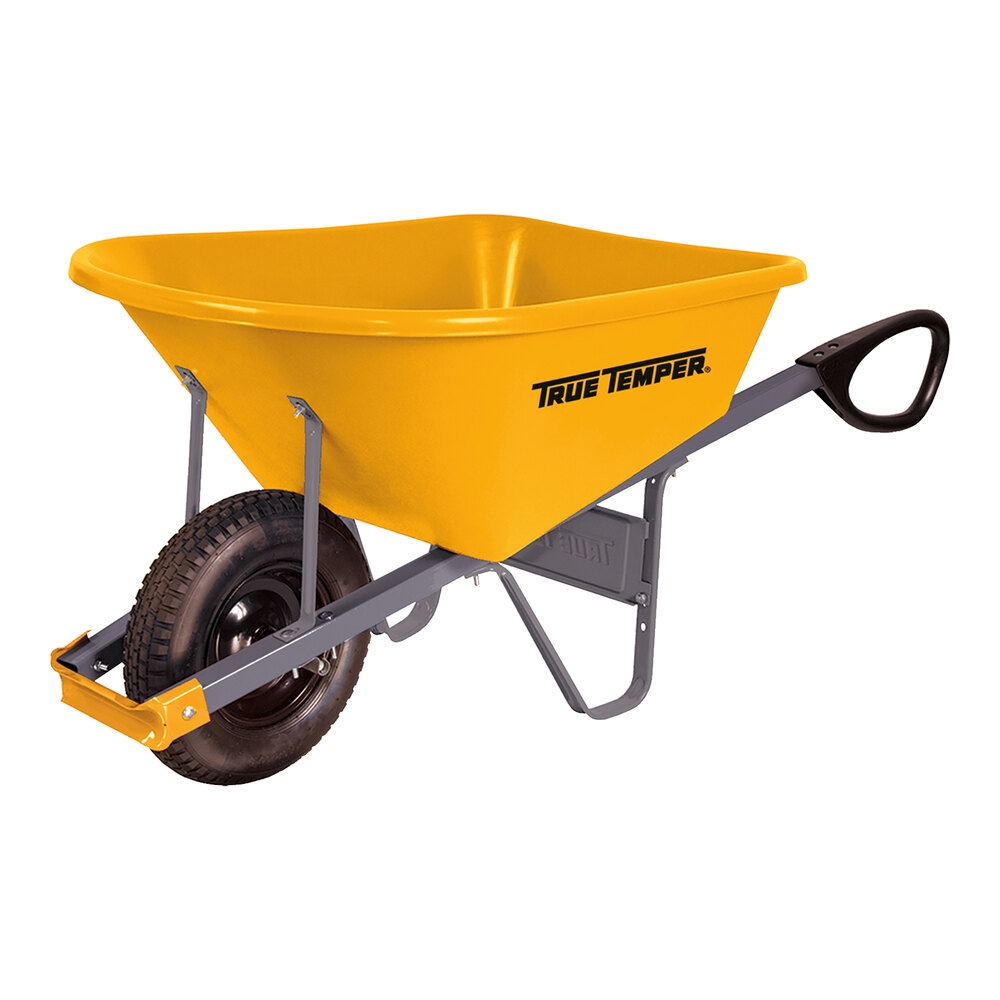 True Temper 6 Cu. Ft. Yellow Poly Wheelbarrow with Total Control ...