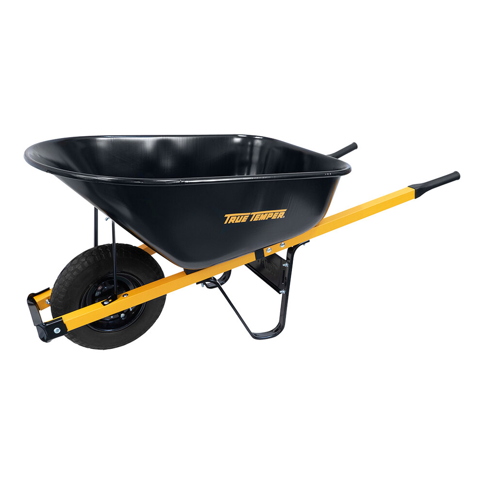 True Temper 6 Cu. Ft. Black Steel Wheelbarrow with 8" Flat-Free Tire ...