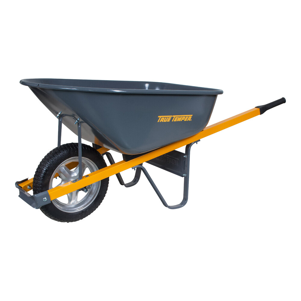 True Temper 6 Cu. Ft. Gray Steel Wheelbarrow with 15 1/2" Flat-Free ...