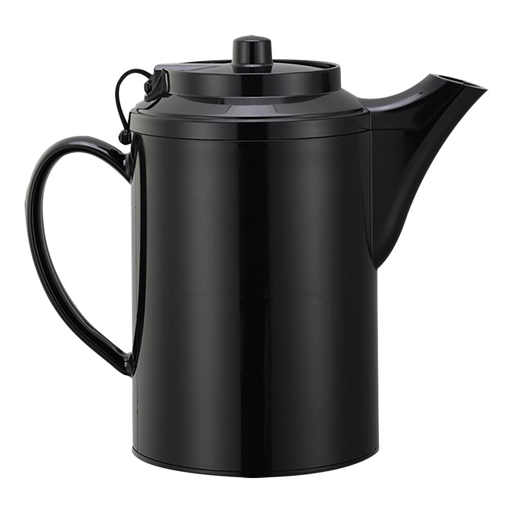 Service Ideas 16 oz. Black Double Wall Plastic Teapot with Tethered Lid ...