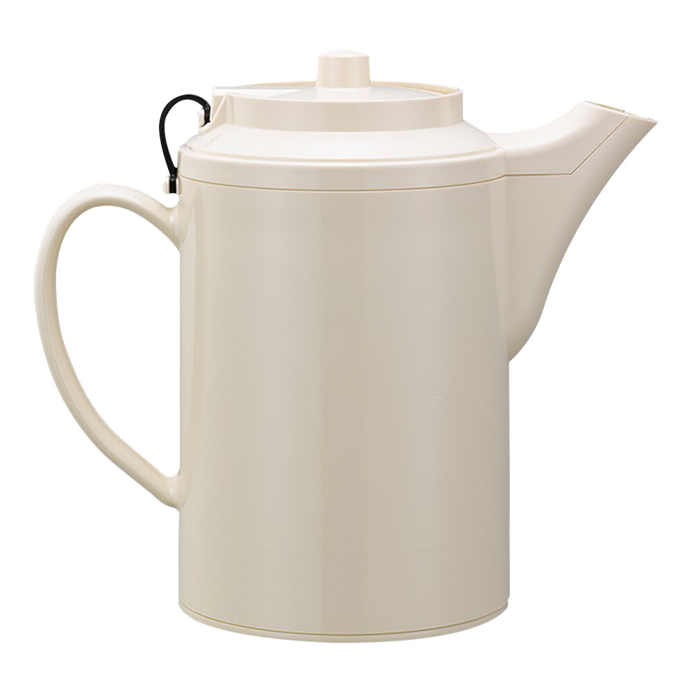 Service Ideas 16 oz. Almond Double Wall Plastic Teapot with Tethered ...