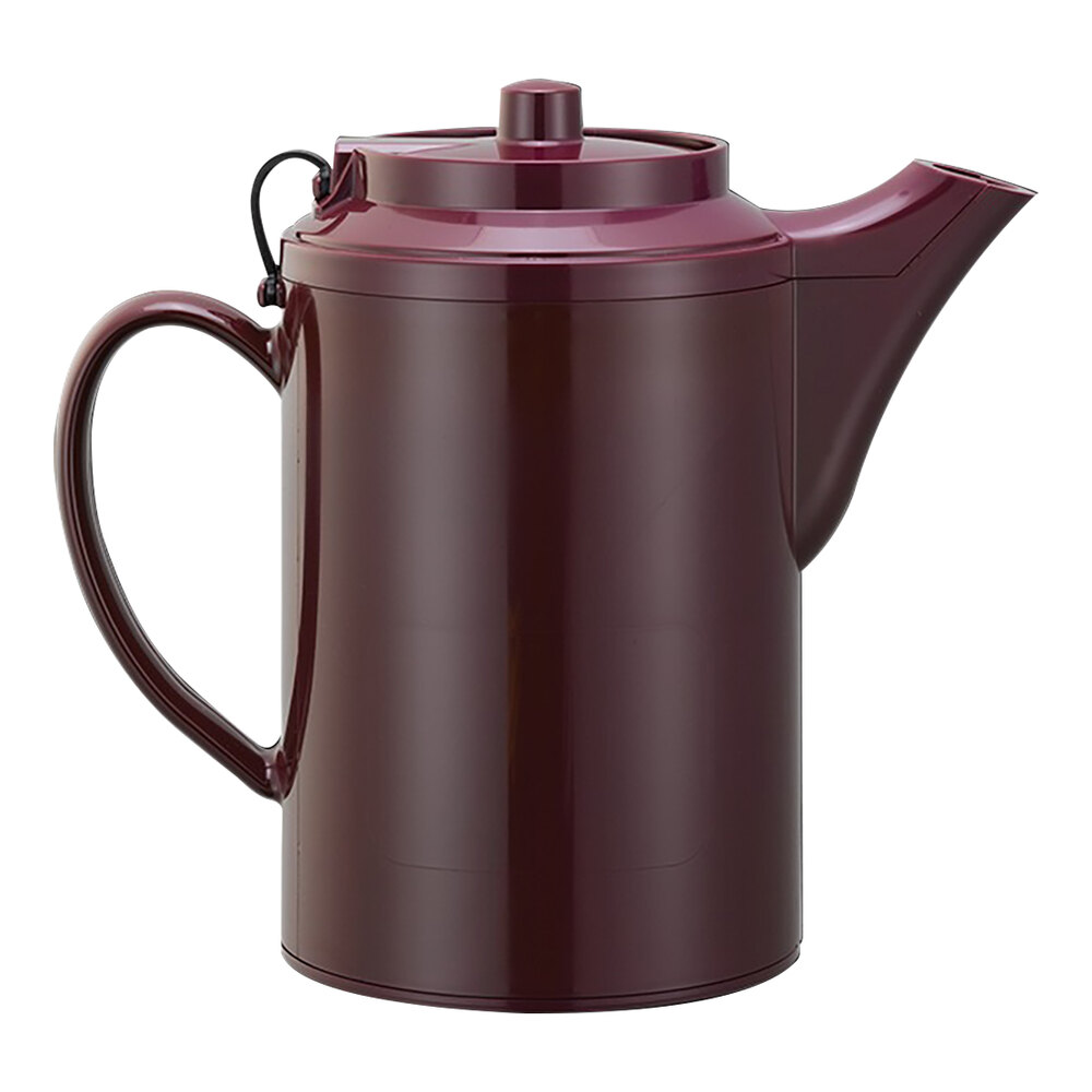 Service Ideas 16 oz. Burgundy Double Wall Plastic Teapot with Tethered ...