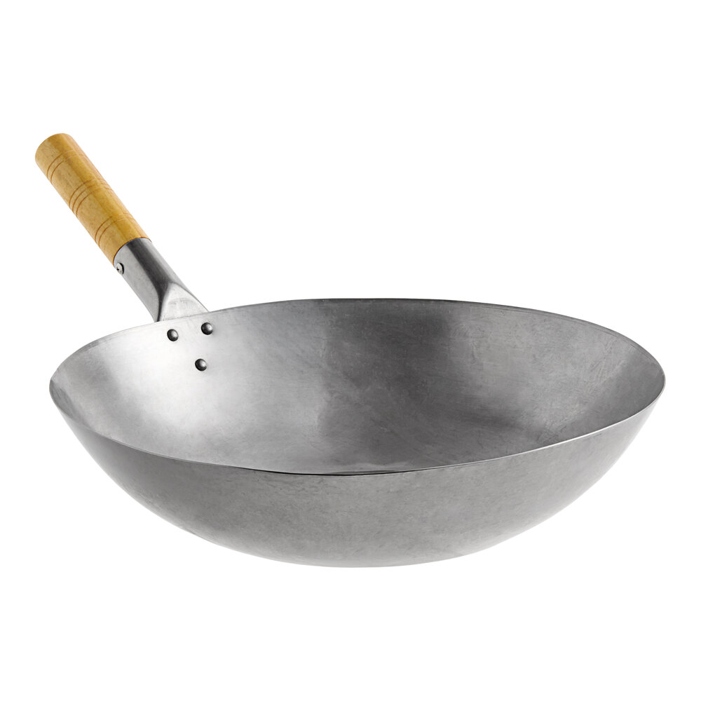 Emperor's Select 16" Carbon Steel Flat Bottom Mandarin Wok with Wood Handle