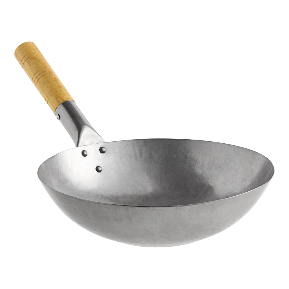 Emperor's Select 12" Carbon Steel Flat Bottom Mandarin Wok with Wood Handle