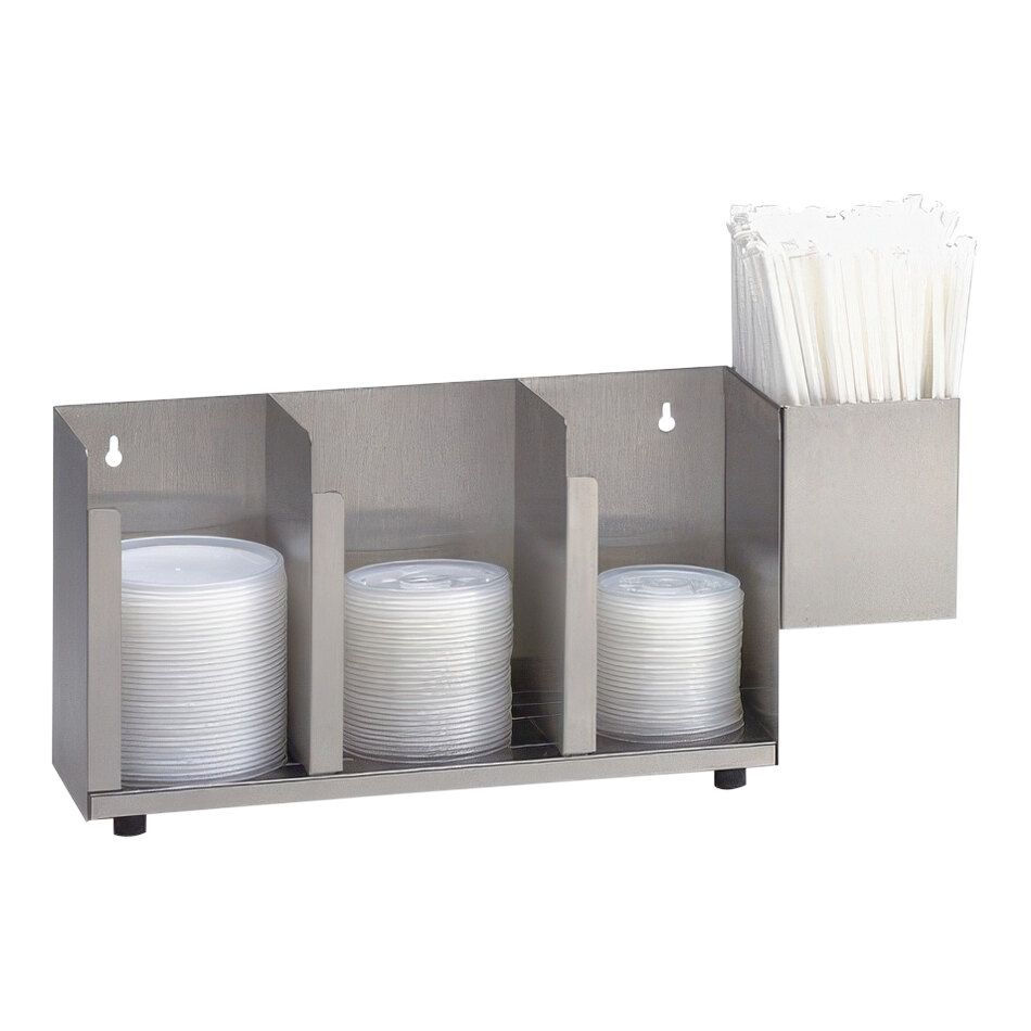 Dispense-Rite Stainless Steel 3-Section Countertop Cup / Lid Organizer ...