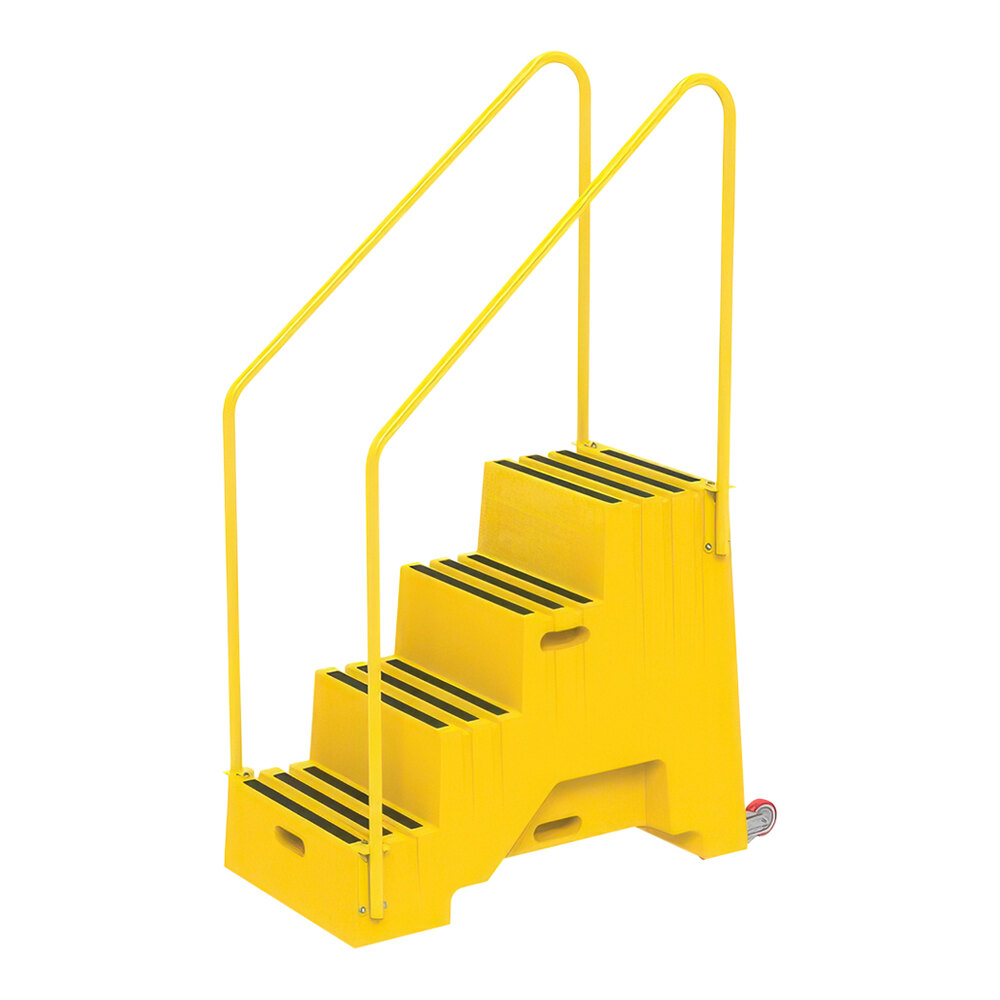 Vestil Yellow Polyethylene Four-Step Step Stool with Handrails and ...