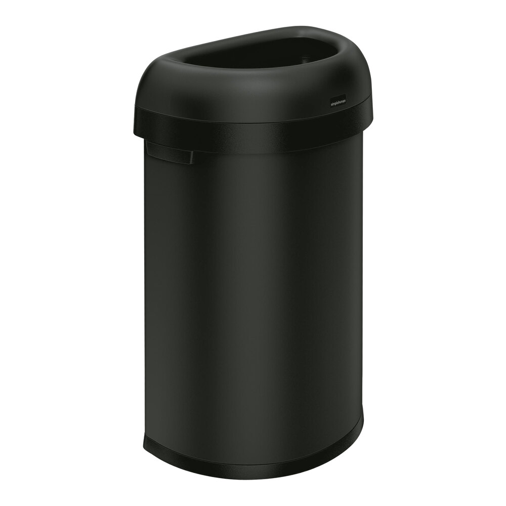 simplehuman CW1497 16 Gallon / 60 Liter Matte Black Steel Semi-Round ...