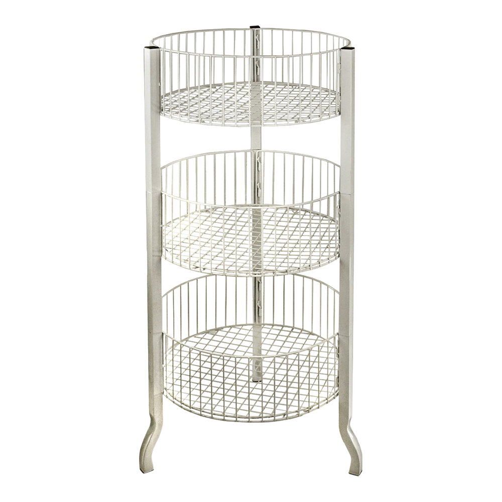 Azar Displays 20" x 45" 3-Tier Round White Wire Bin Display 300703