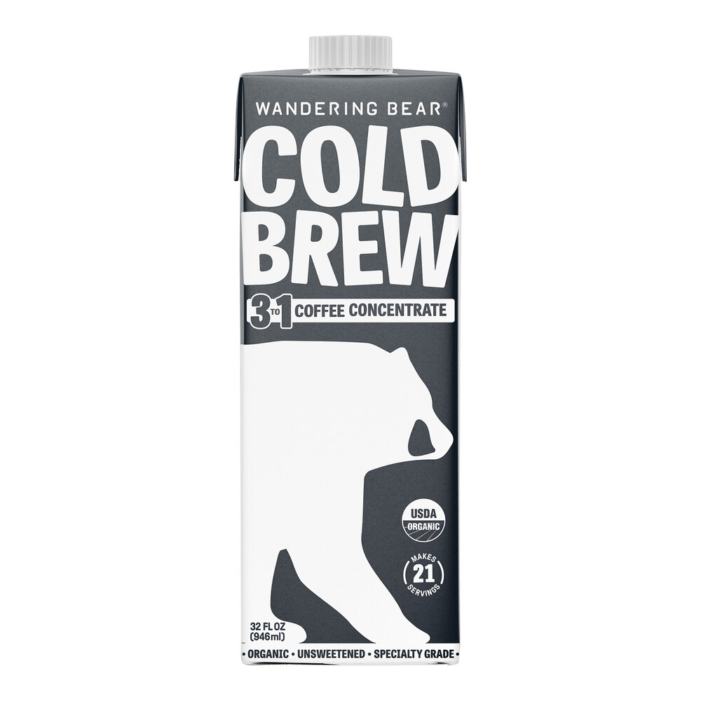 Wandering Bear Organic Straight Black Cold Brew Coffee 3:1 Concentrate ...
