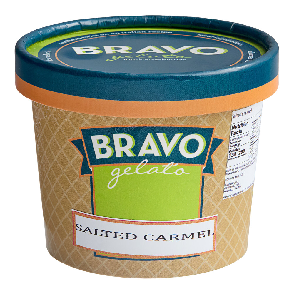 Bravo Gelato Salted Caramel Gelato Cup 8 oz. - 24/Case