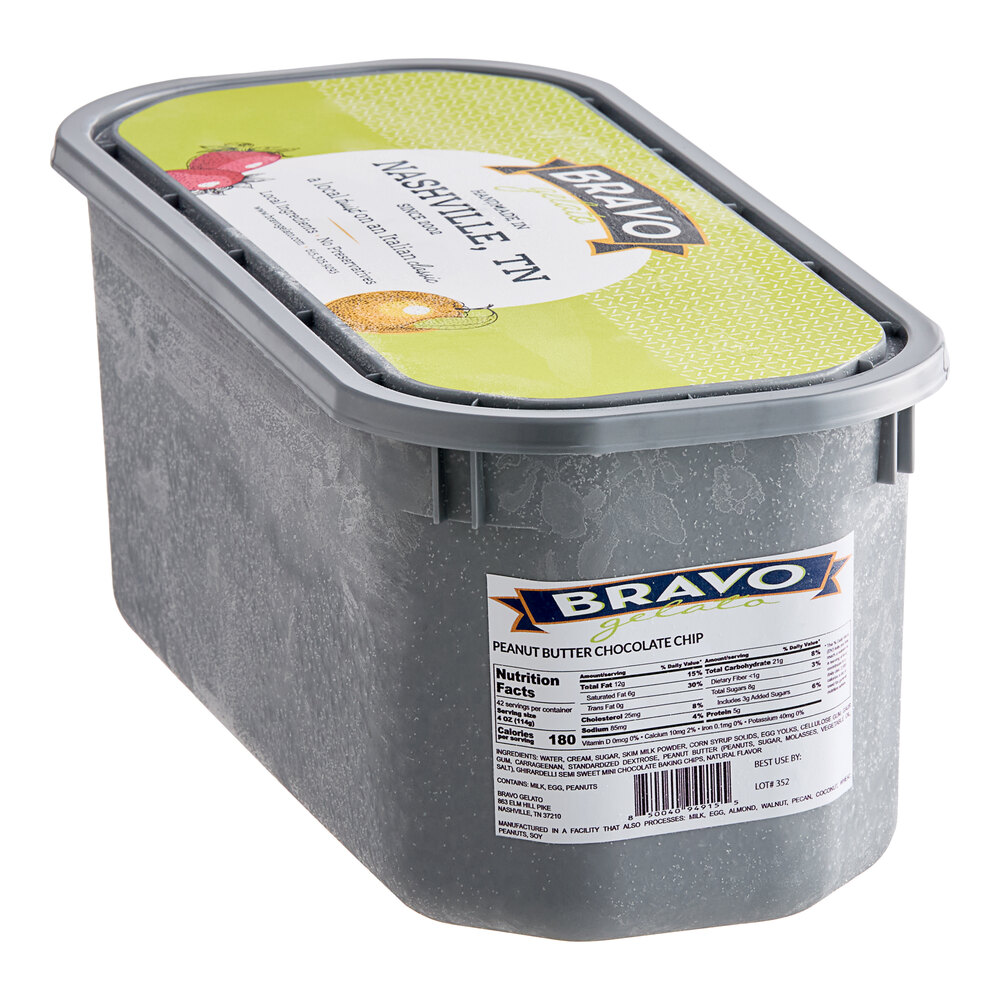 Bravo Gelato Peanut Butter Chocolate Chip Gelato Tub 5 Liter