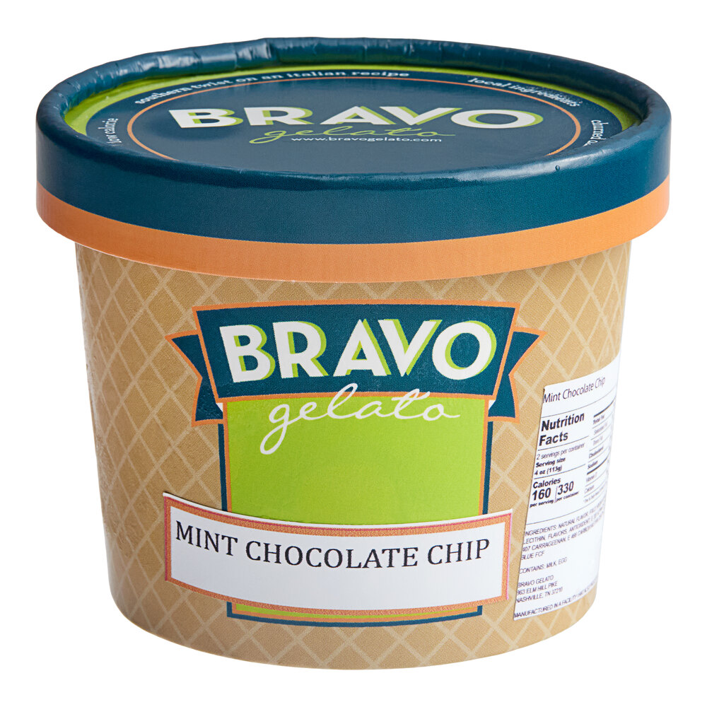 Bravo Gelato Mint Chocolate Chip Gelato Cup 8 oz. - 24/Case