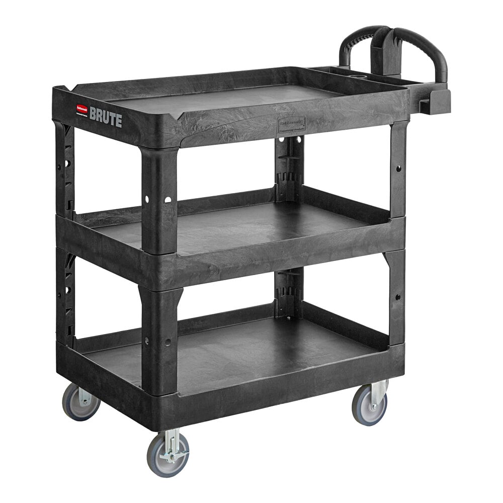 Rubbermaid® BRUTE Black Medium Lipped 3-Shelf Utility Cart with ...