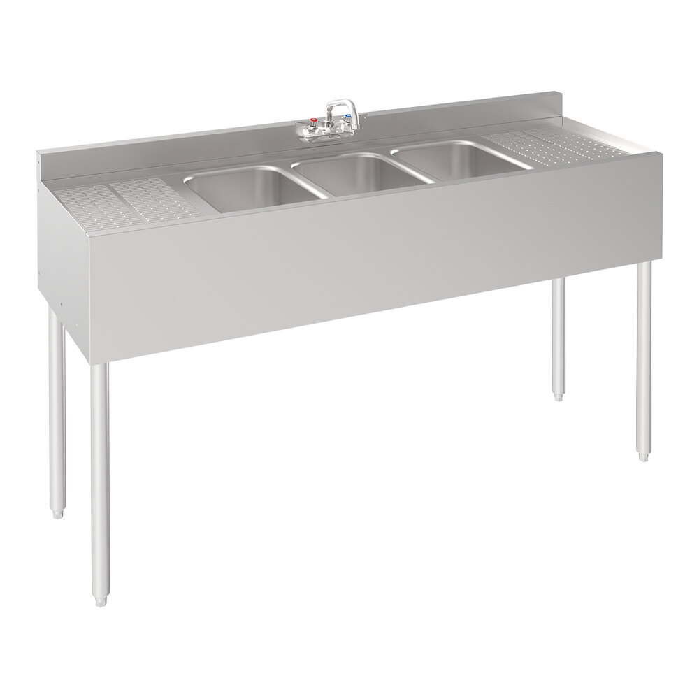 Krowne Silver Series 18-53C 3 Bowl Underbar Sink with Faucet with 2 ...