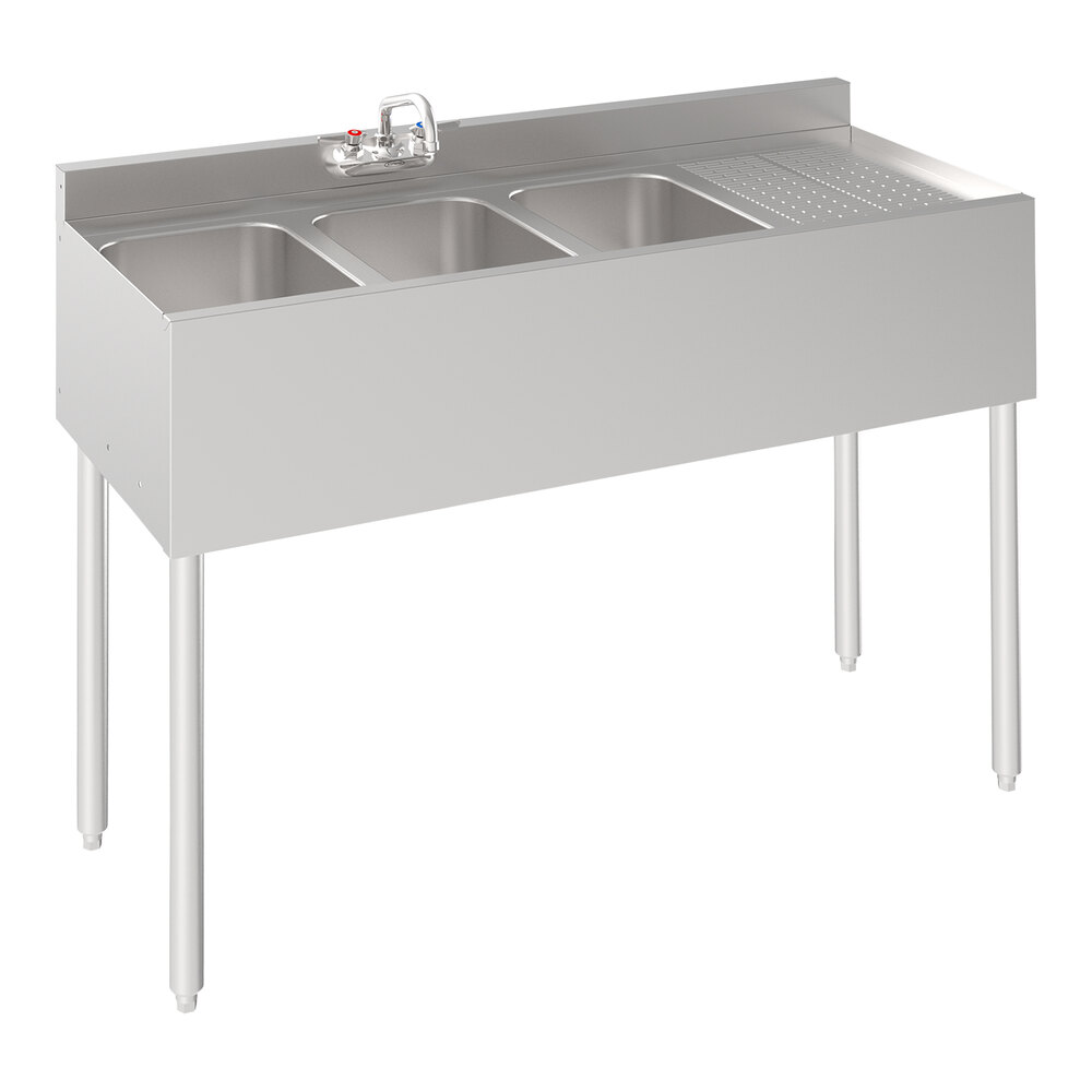 Krowne Silver Series 18-43L 3 Bowl Underbar Sink with Faucet with Right ...