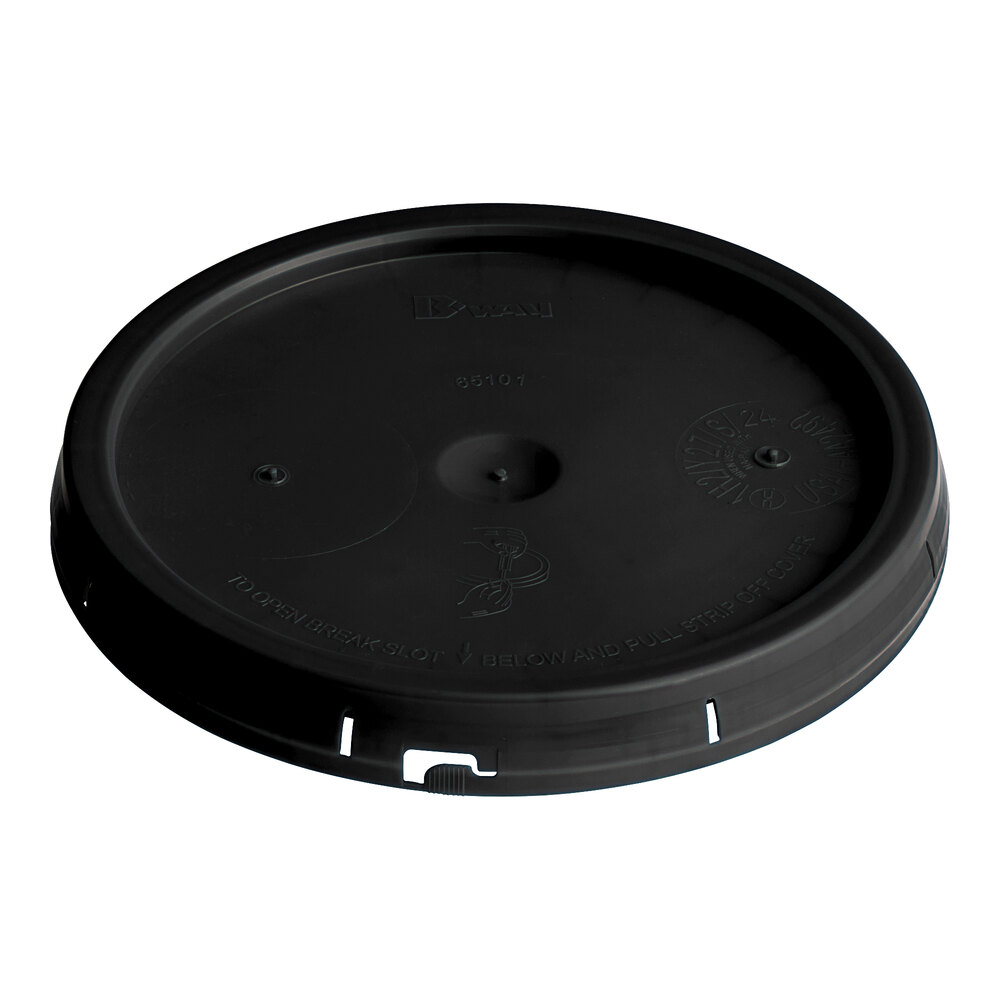 BWAY 5 Gallon Black Round Pail Cover with Tear Skirt and Gasket - 10/Case