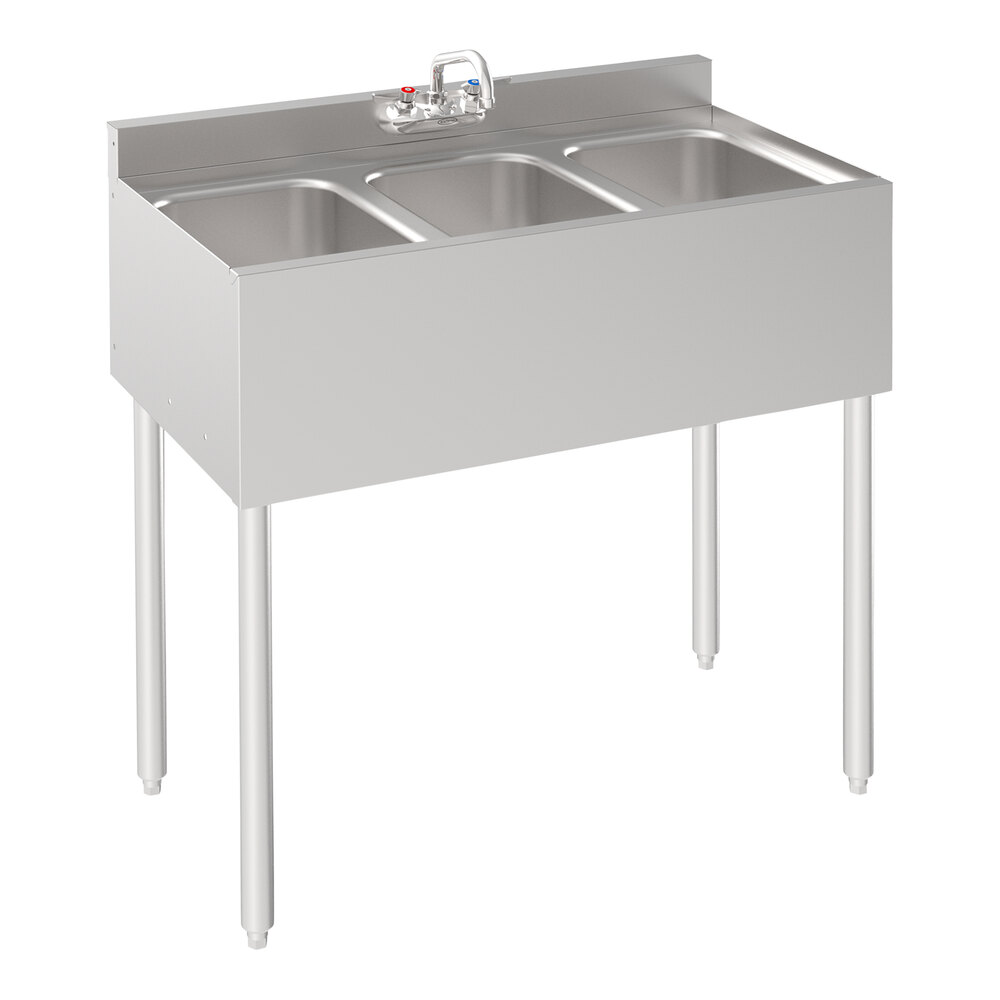 Krowne Silver Series 18-33 36" x 18 1/2" Three Bowl Underbar Sink with ...