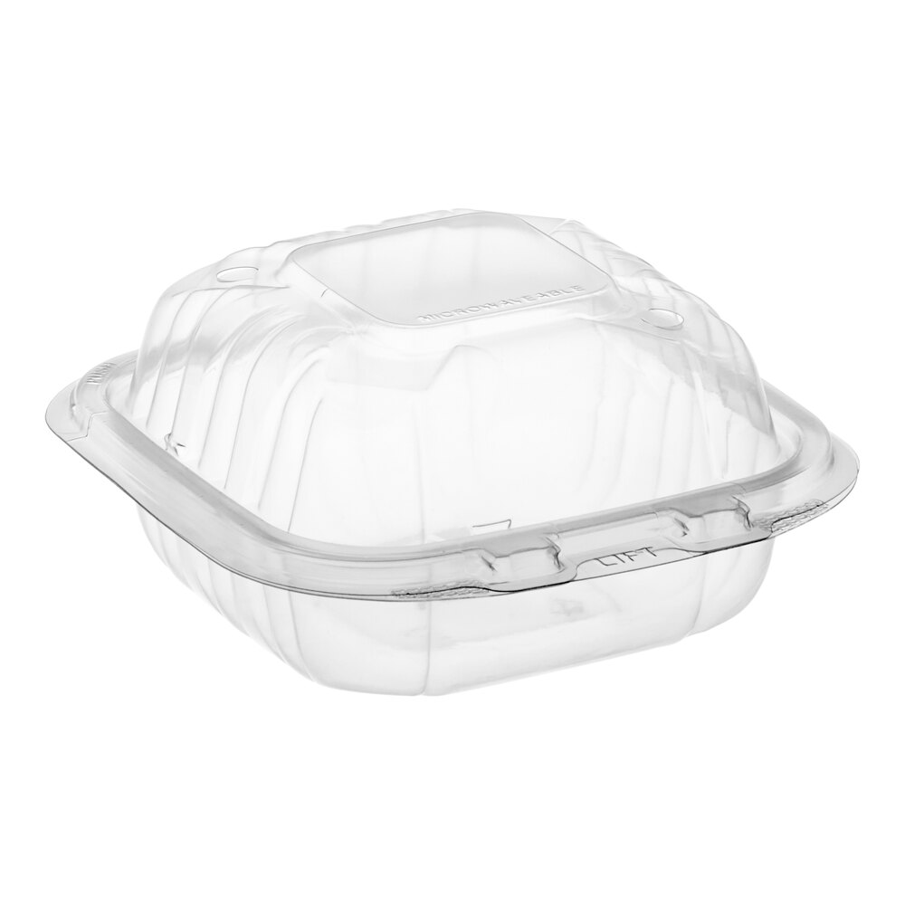 Dart 6" x 6" x 3" Microwavable Clear Hinged Plastic Take-Out Container ...
