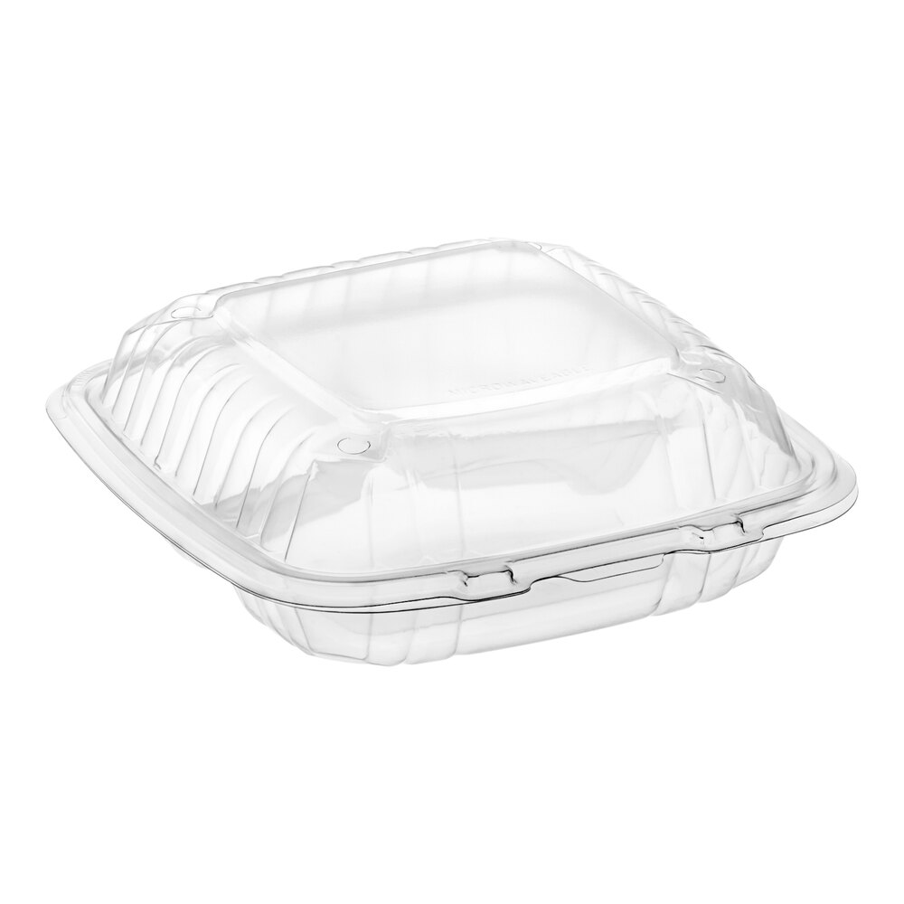 Dart 9" x 9" x 3" Microwavable 3-Compartment Clear Hinged Plastic Take ...