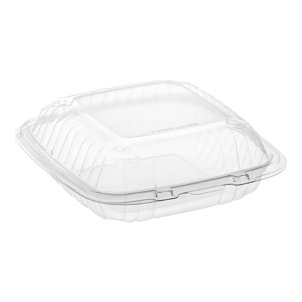 Dart 9" x 9" x 3" Microwavable Clear Hinged Plastic Take-Out Container ...