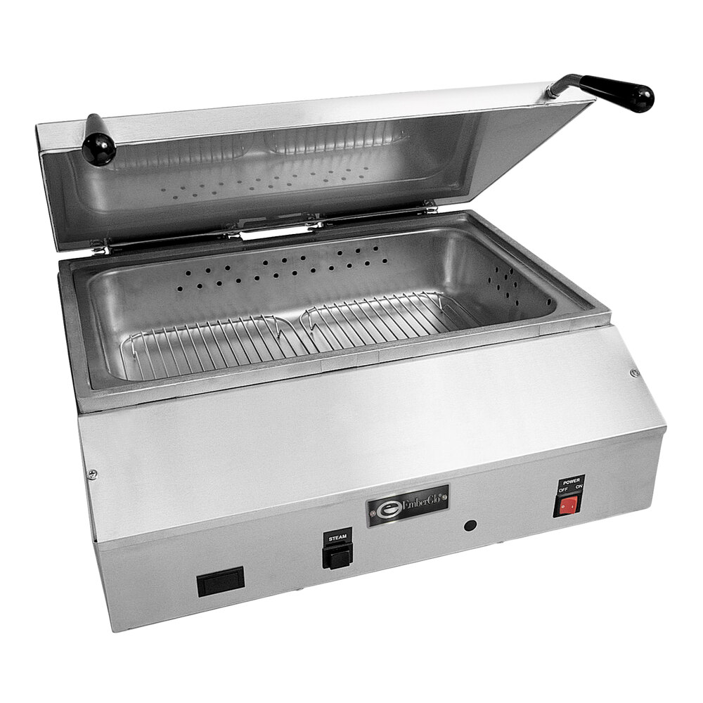 EmberGlo 5401000 ES10PB Full-Size Stainless Steel Electric Countertop Steamer with Direct Water ...