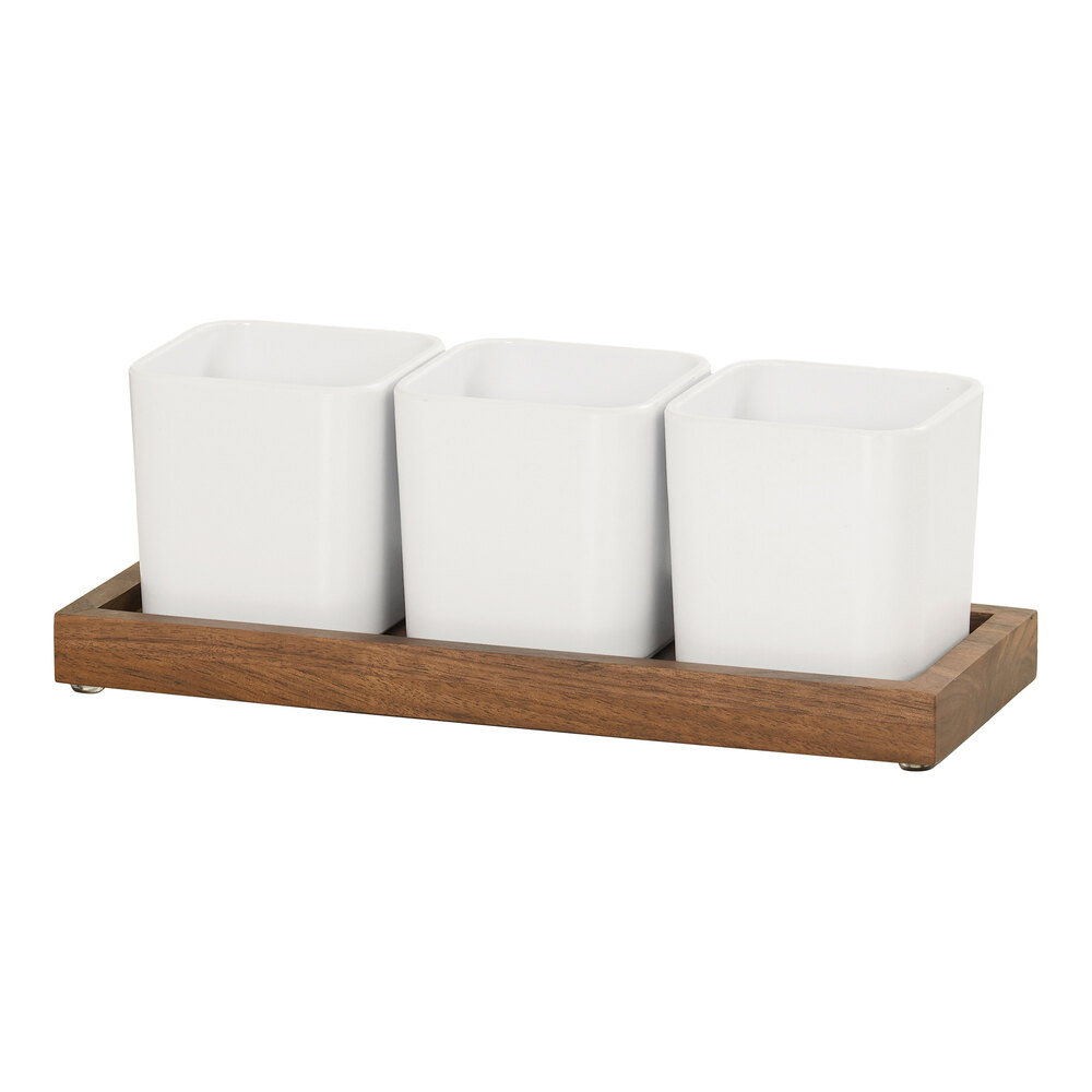 Cal-Mil Sydney 12 3/4" x 5" x 4 1/2" Walnut Condiment Organizer with 3 ...