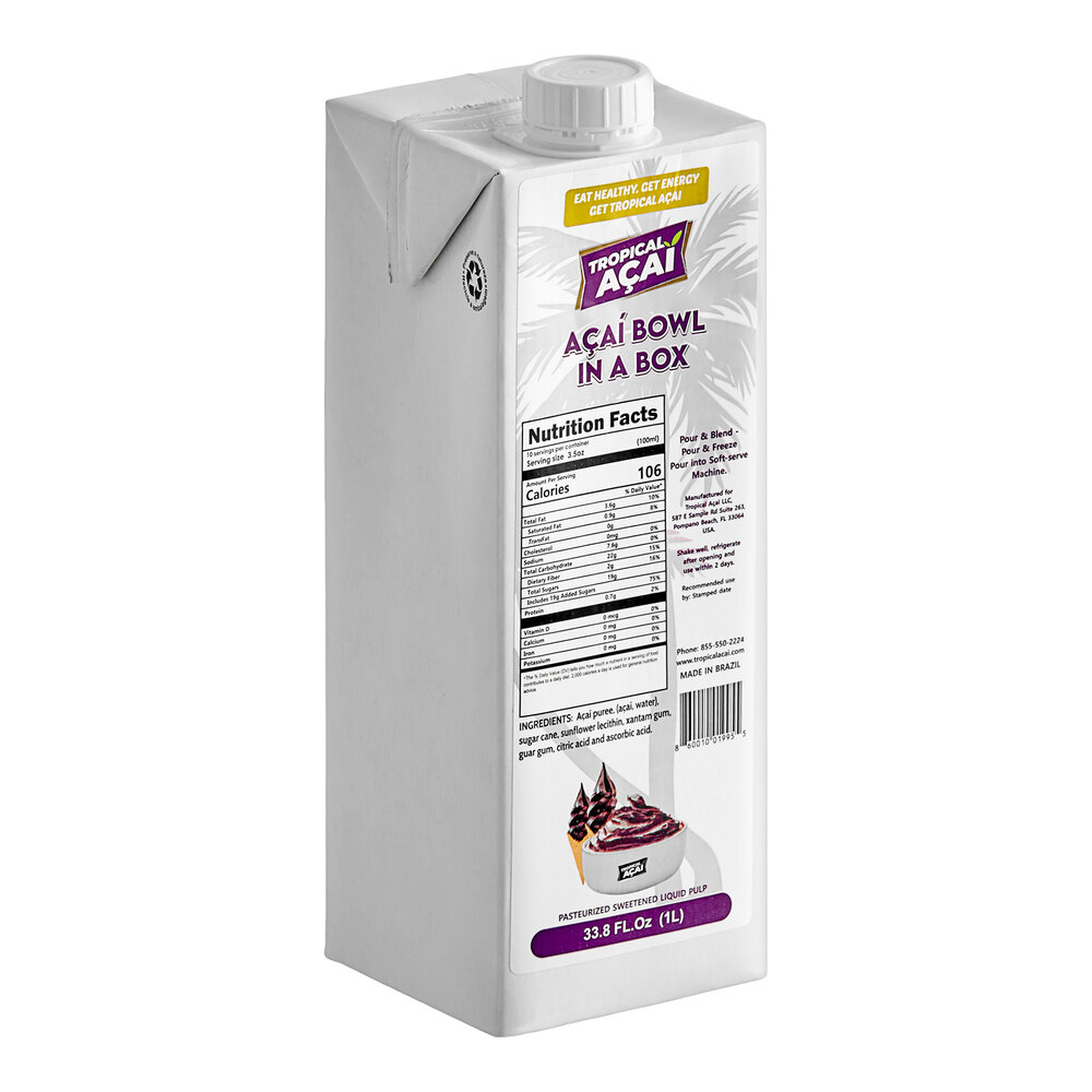 Tropical Acai Aseptic Liquid Acai Bowl in a Box 1 Liter (33.8 oz.) - 12 ...