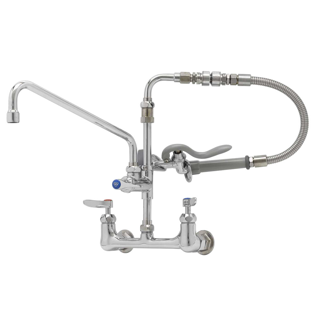 T&S B-0184 Wall Mounted Pre-Rinse Faucet with Adjustable 8" Centers, 20 ...