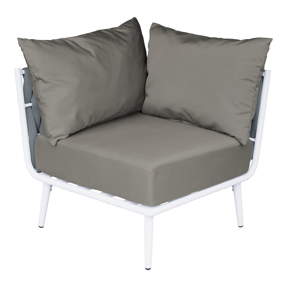 BFM Seating Cayman White Outdoor Couch Corner Section with Gray Rope ...