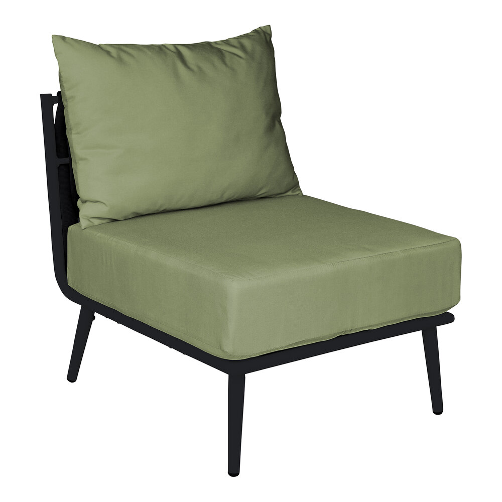 BFM Seating Cayman Black Outdoor Couch Middle Section with Black Rope and Sunbrella Fern Cushion