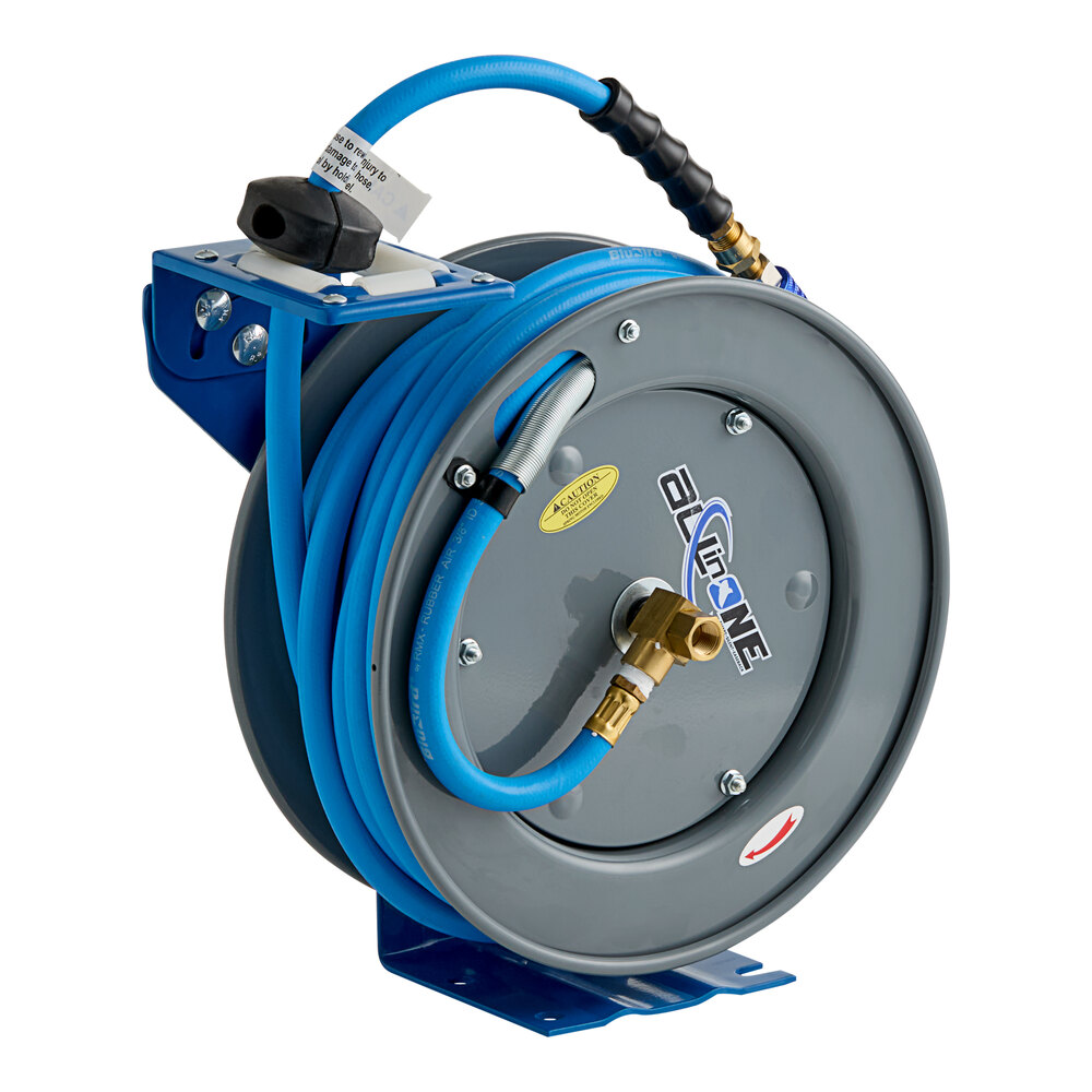 BluBird All-In-One Gray Powder-Coated Steel Air Hose Reel with 50' x 3/ ...