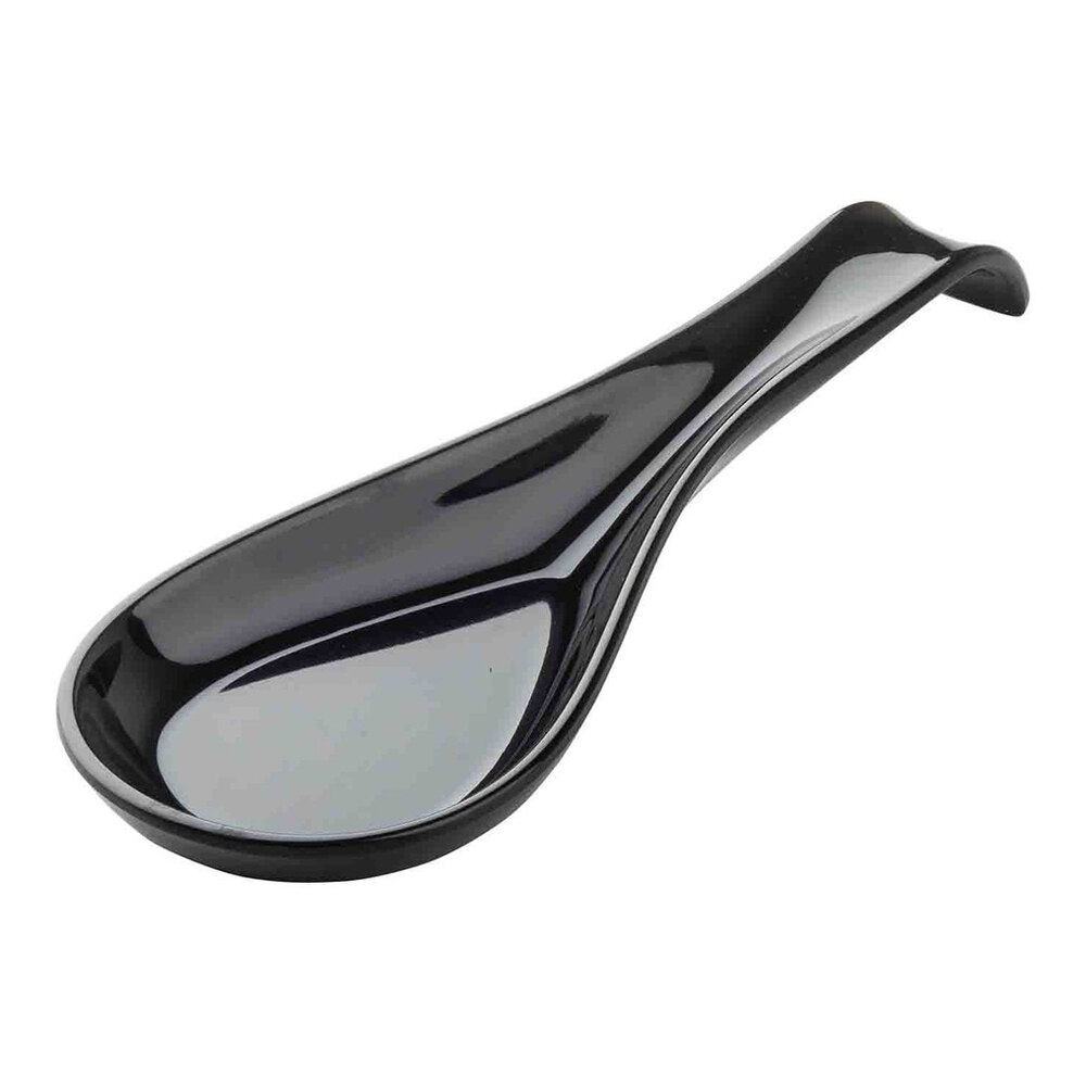 TableCraft 10 7/8" x 3 7/8" Black Melamine Spoon Rest - 12/Case