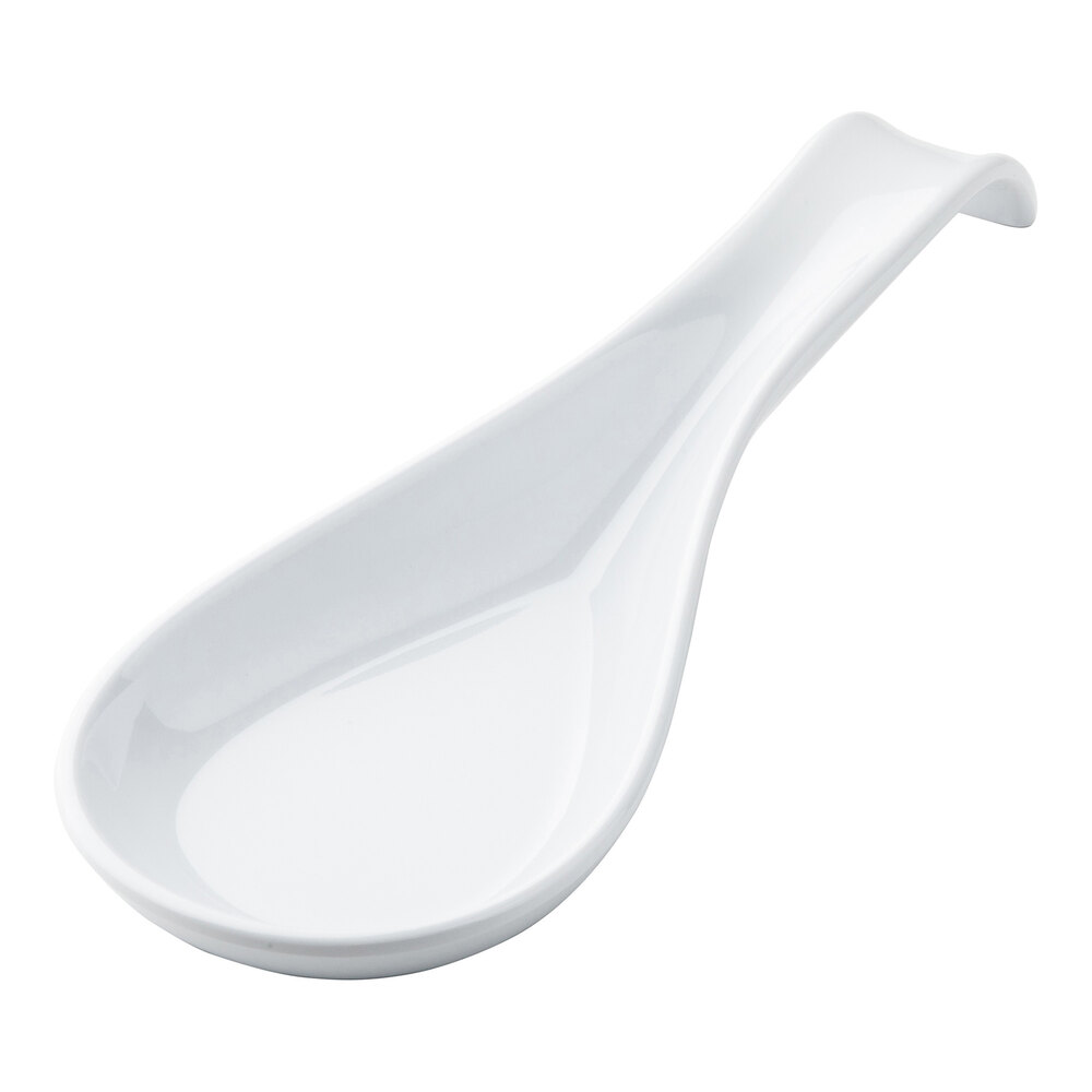 TableCraft 10 7/8" x 3 7/8" White Melamine Spoon Rest - 12/Case
