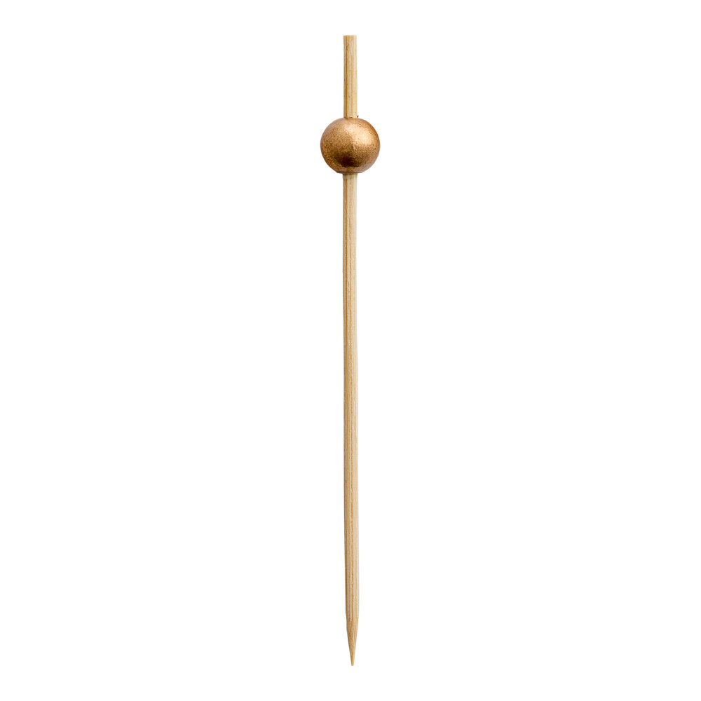 TableCraft 4 1/2" Gold Ball Bamboo Food / Cocktail Pick - 1,200/Case