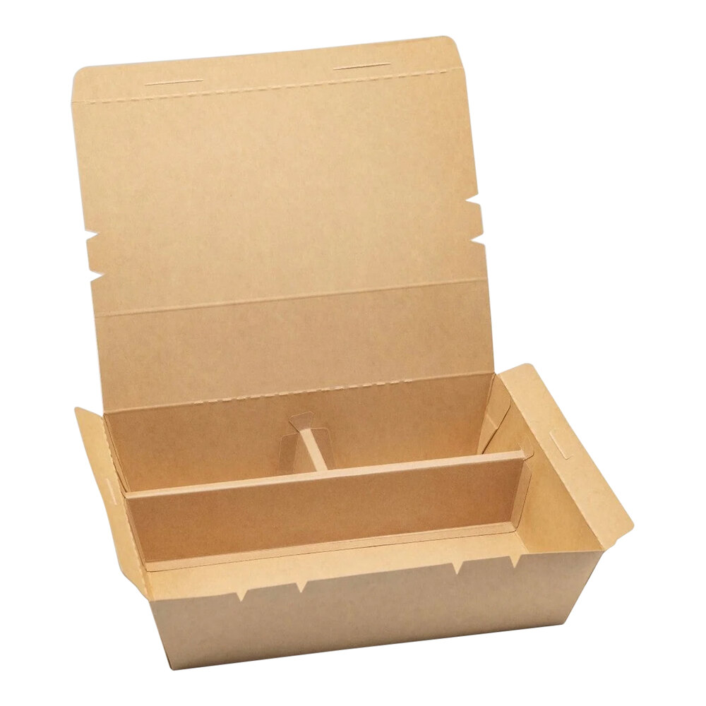 VerTerra 9" x 7" x 2" Paperboard Bento Box with 3 Compartments and ...