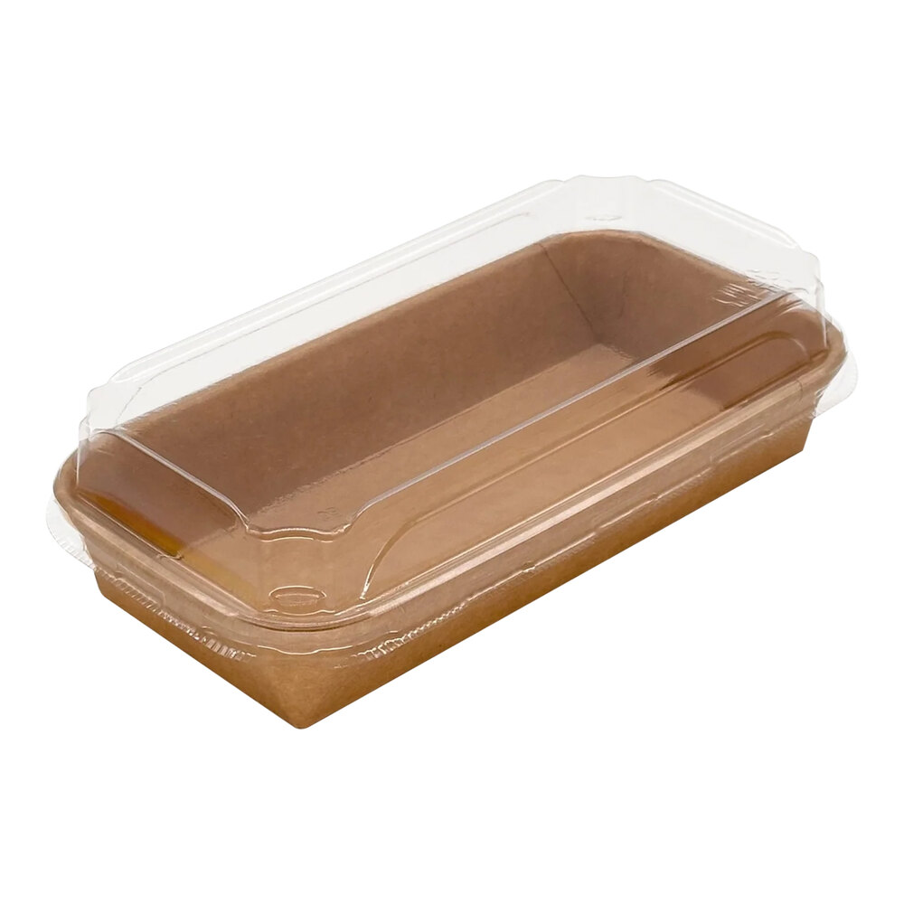 VerTerra 8 3/4" x 3 1/2" x 2" Paperboard Kraft Tray with PET Lid - 200/Case