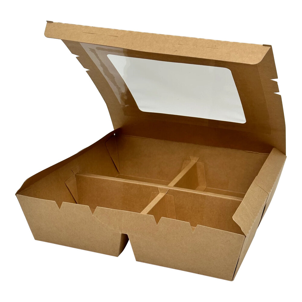 VerTerra 9" x 9" x 2" Paperboard Bento Box with 4 Compartments and ...