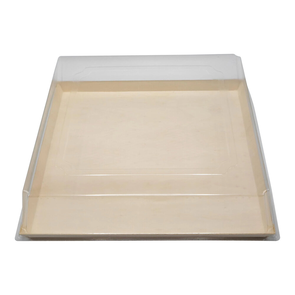 VerTerra 12" x 12" x 4 1/2" Balsa Wood Tray with Lid - 25/Case