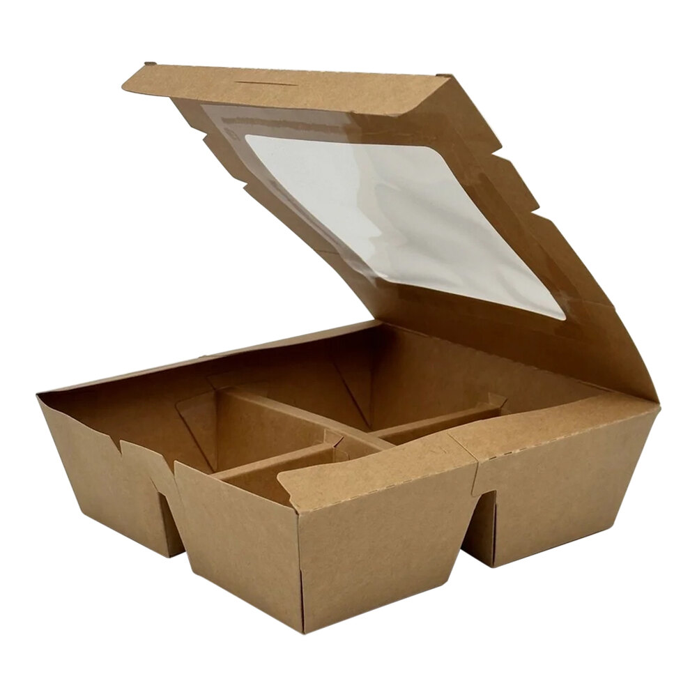 VerTerra 7" x 7" x 2" Paperboard Bento Box with 4 Compartments and ...