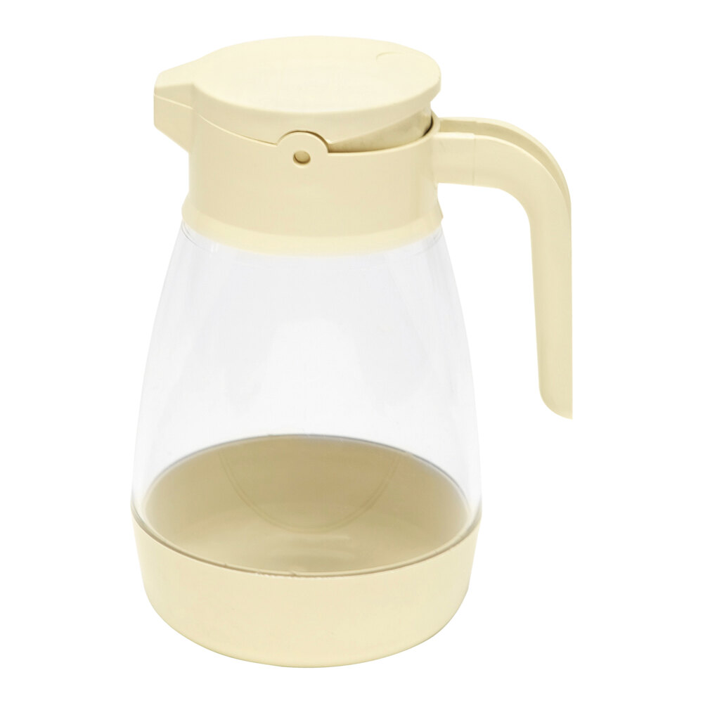 Service Ideas Classic 16 oz. Clear Plastic Syrup Dispenser with Almond ...