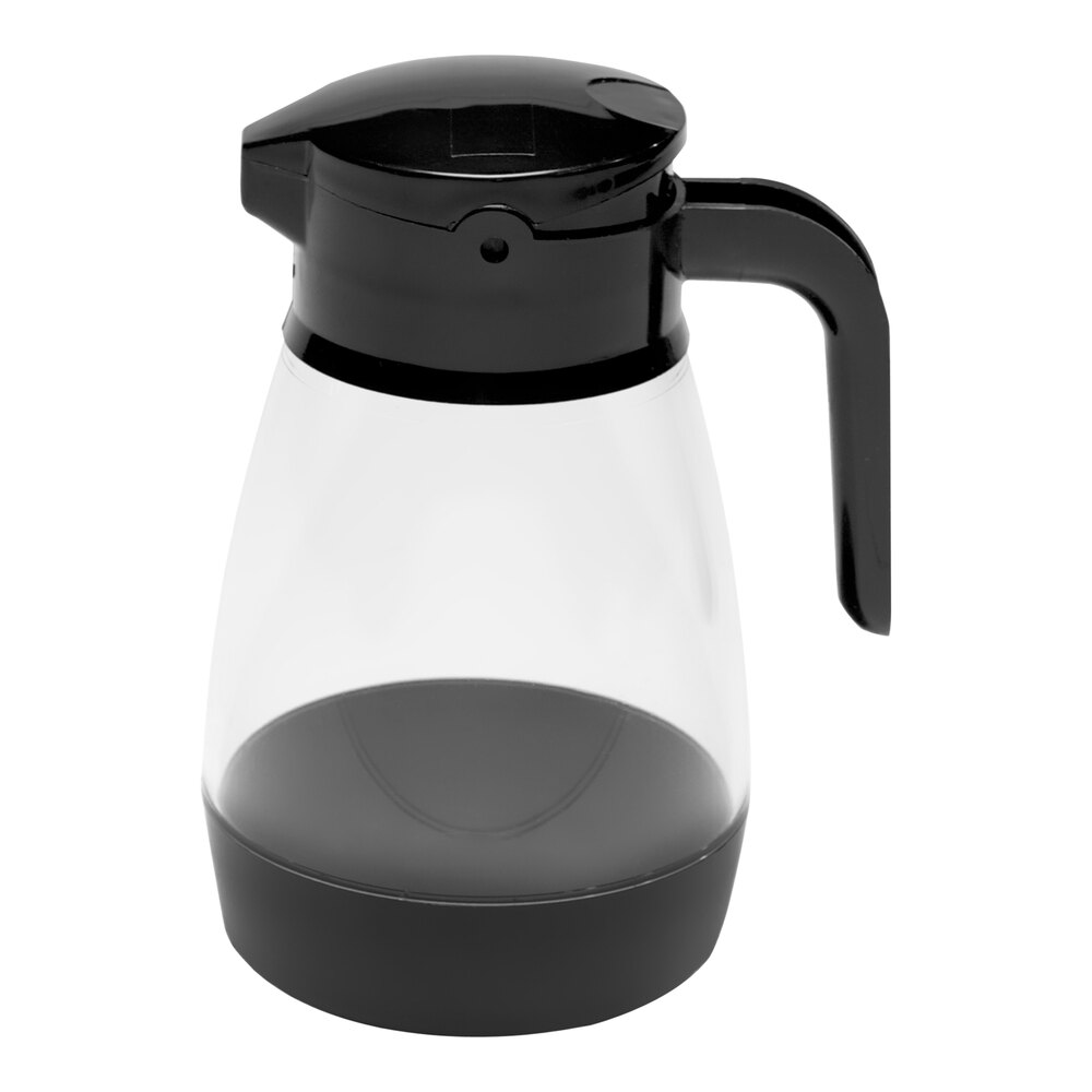 Service Ideas Classic 16 oz. Clear Plastic Syrup Dispenser with Black ...
