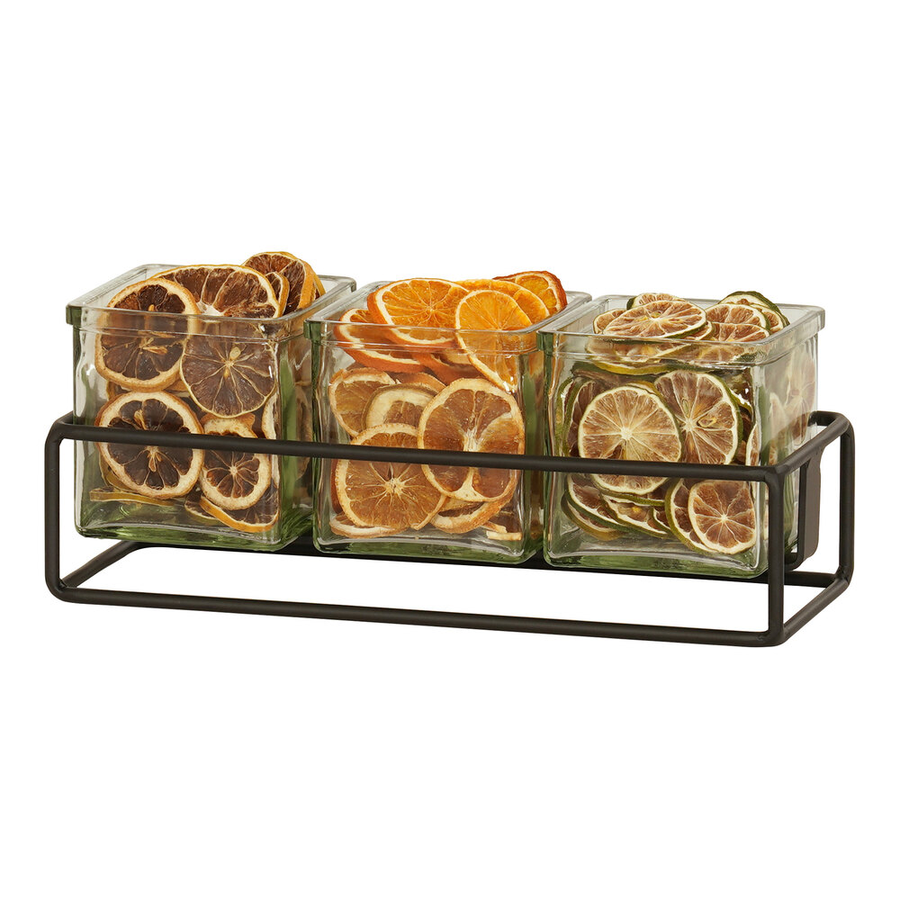 Cal-Mil Milo 12 1/2" x 4 1/2" x 3" Black Metal Condiment Display with 3 ...