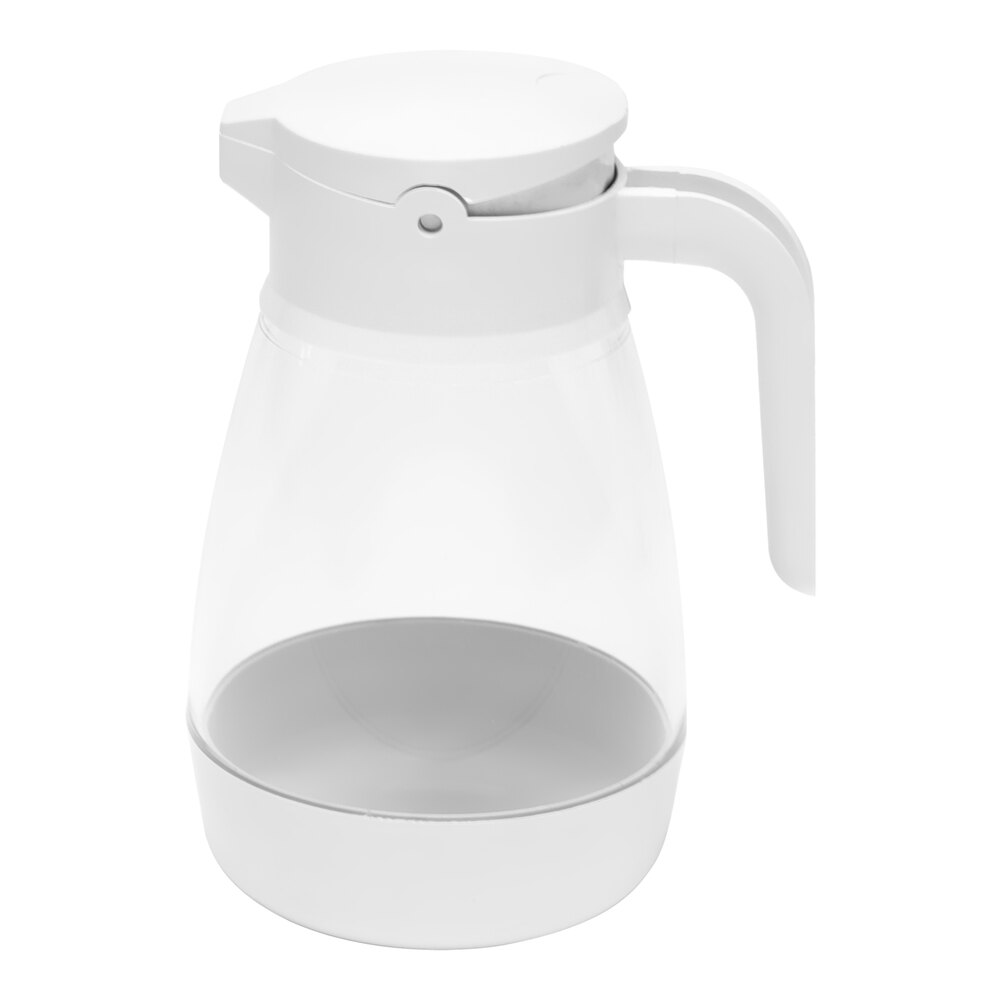 Service Ideas Classic 16 oz. Clear Plastic Syrup Dispenser with White ...