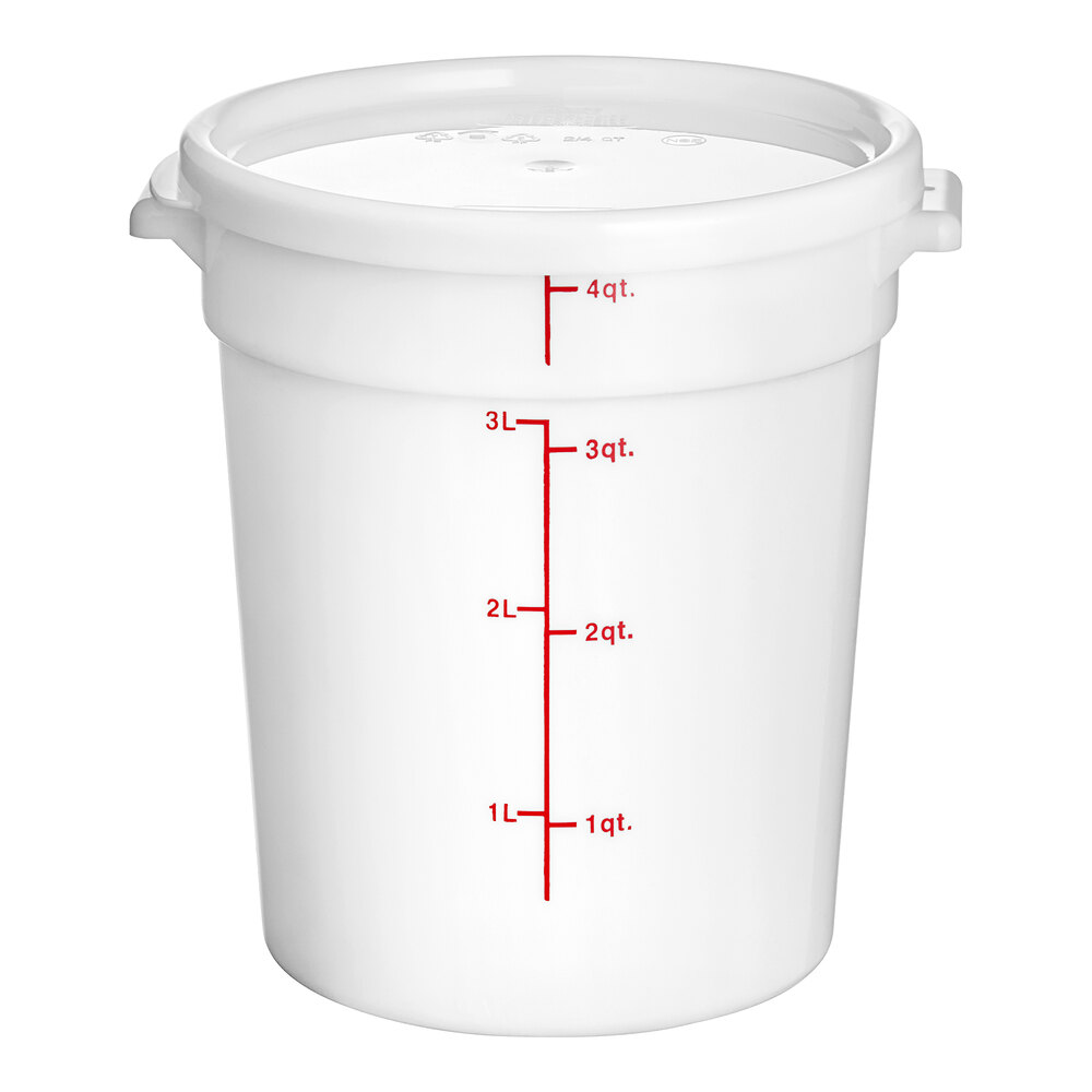 Choice 4 Qt. White Round Polypropylene Food Storage Container with Lid ...