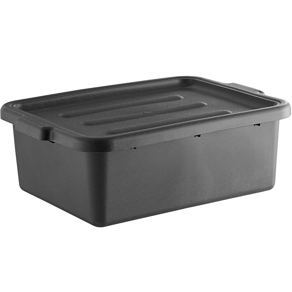 Choice 20" x 15" x 7" Black Polypropylene Bus Tub with Lid - 3/Case