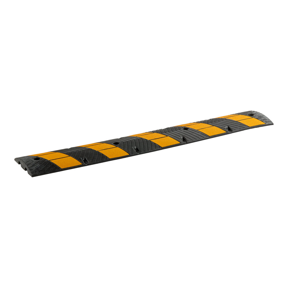 Lavex 6' Black and Yellow Heavy-Duty Rubber Speed Bump with 8 Cat Eye ...